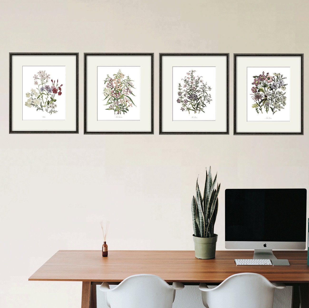 Antique Flower Art Print Set Antique Prints Pink Botanical | Etsy