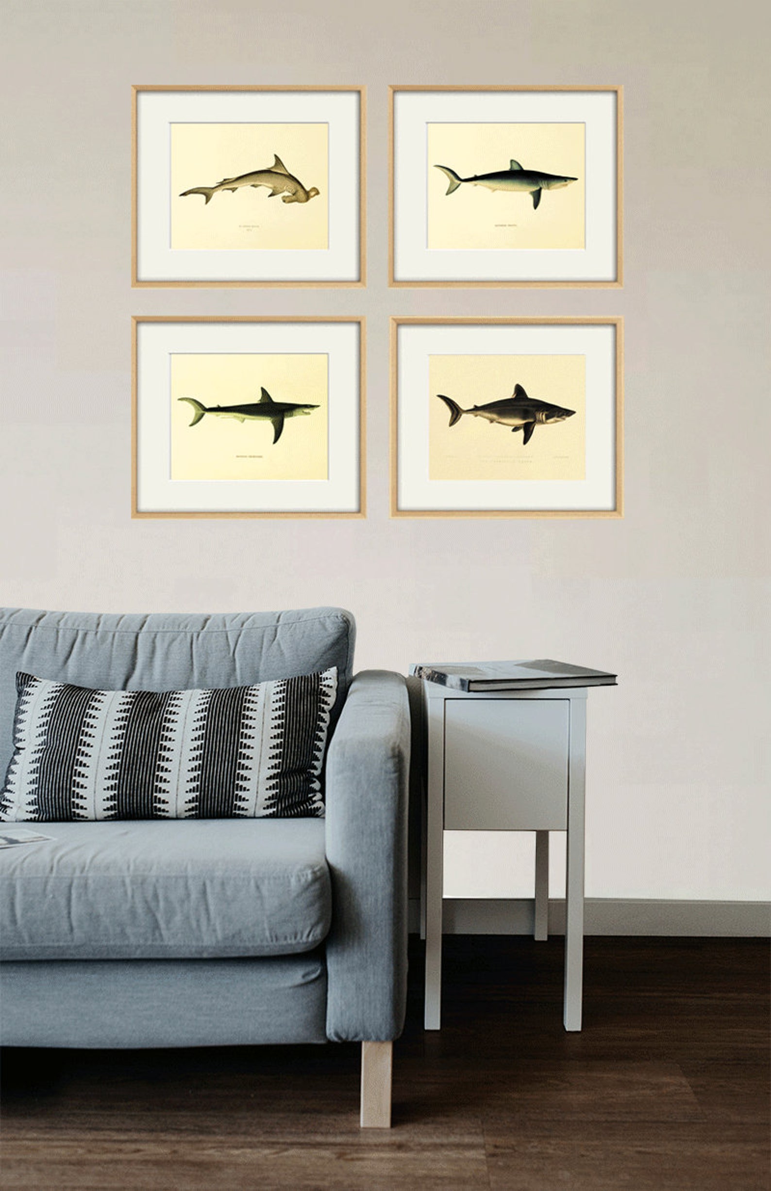 Shark Art Print Nautical Art Print Set Ocean Print Old Prints | Etsy