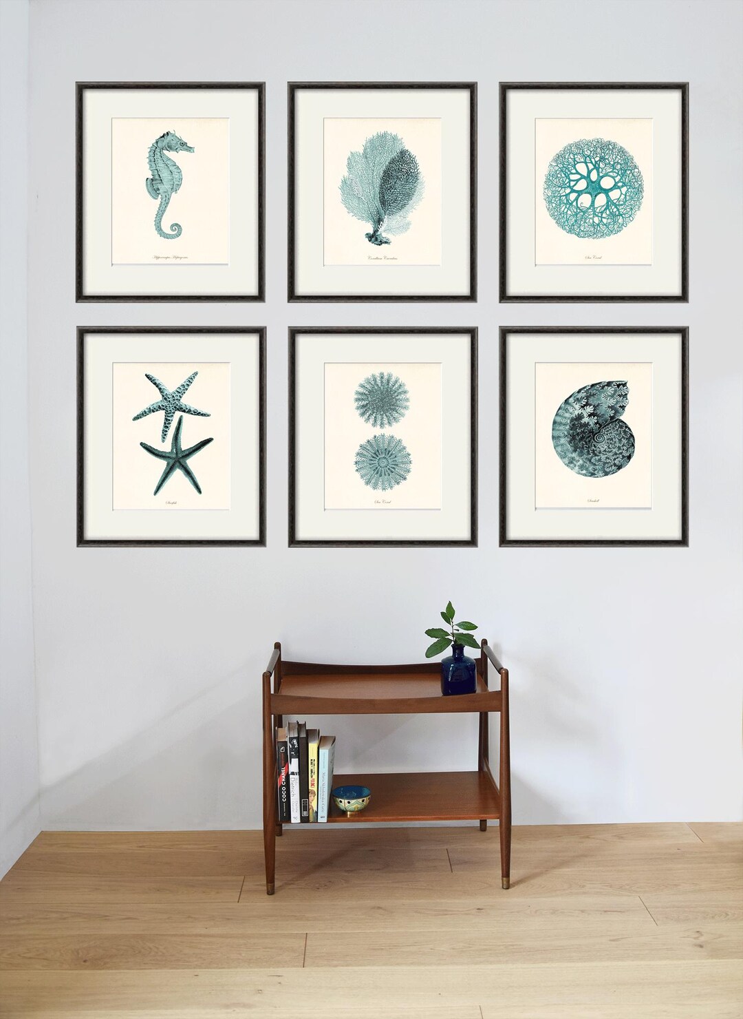 Blue Sea Coral Art Nautical Print Set Sea Art Print Vintage Ocean Life ...