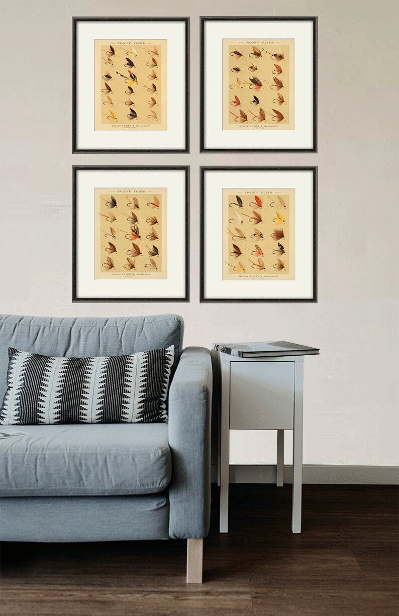 Trout flies fishing print fly fishing art fishing decor art | Etsy