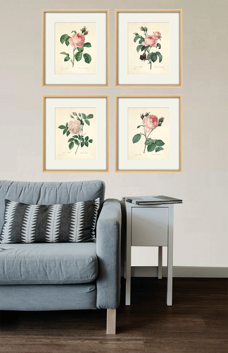 Pink Rose Art Print Vintage Flower Print Cottage Wall Art - Etsy