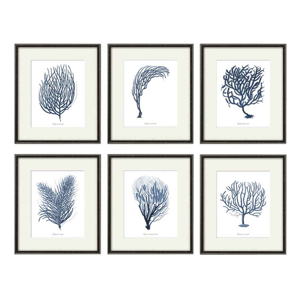Nautical art print navy blue art Sea coral art print set of 6 | Etsy