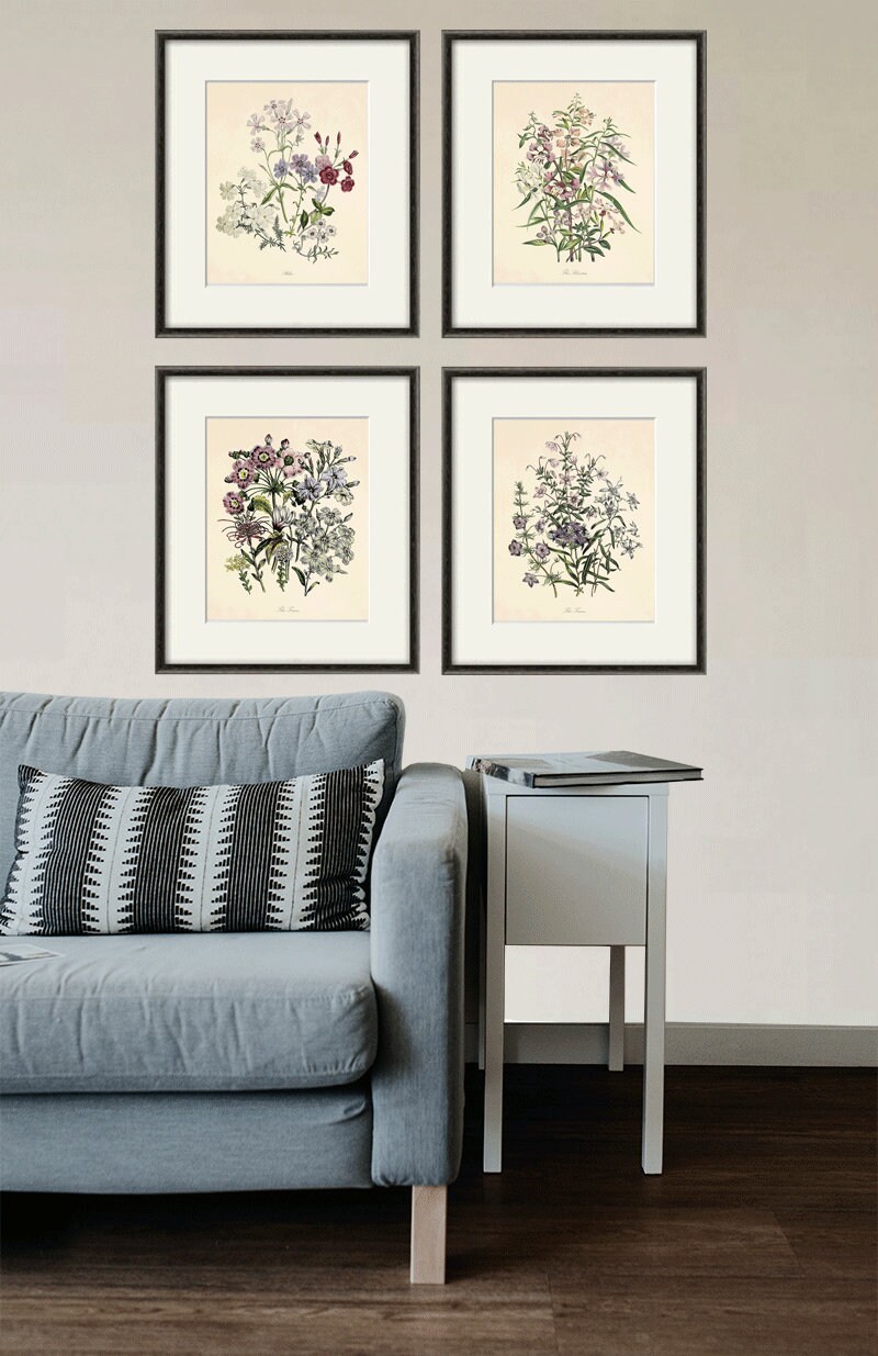 Antique Flower Art Print Set Antique Prints Pink Botanical | Etsy