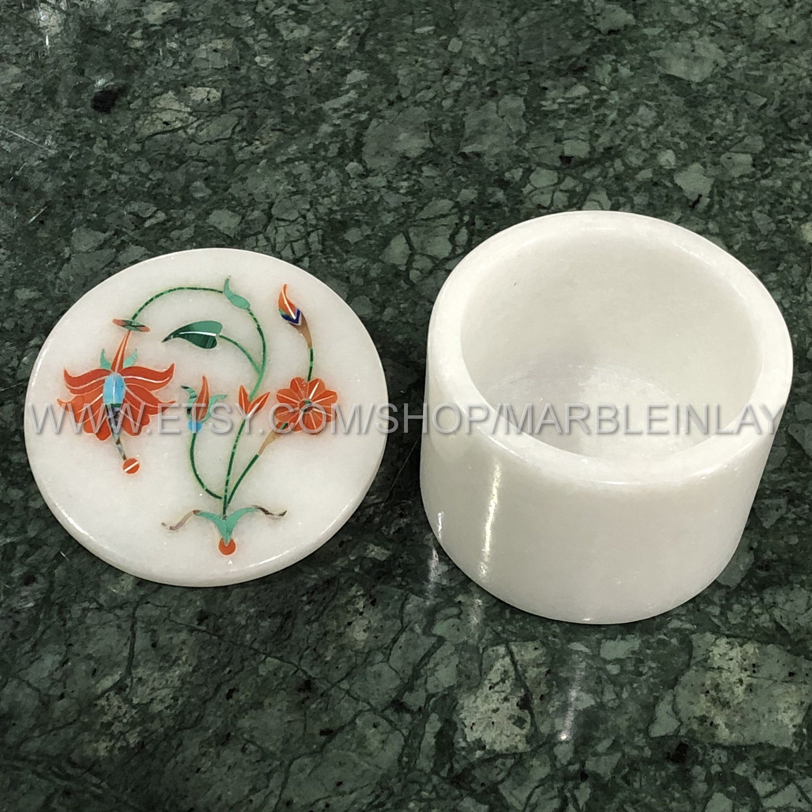 Inlay Ring Box Round Marble Stone Inlay Jewelry Boxes for Wedding Gifts ...