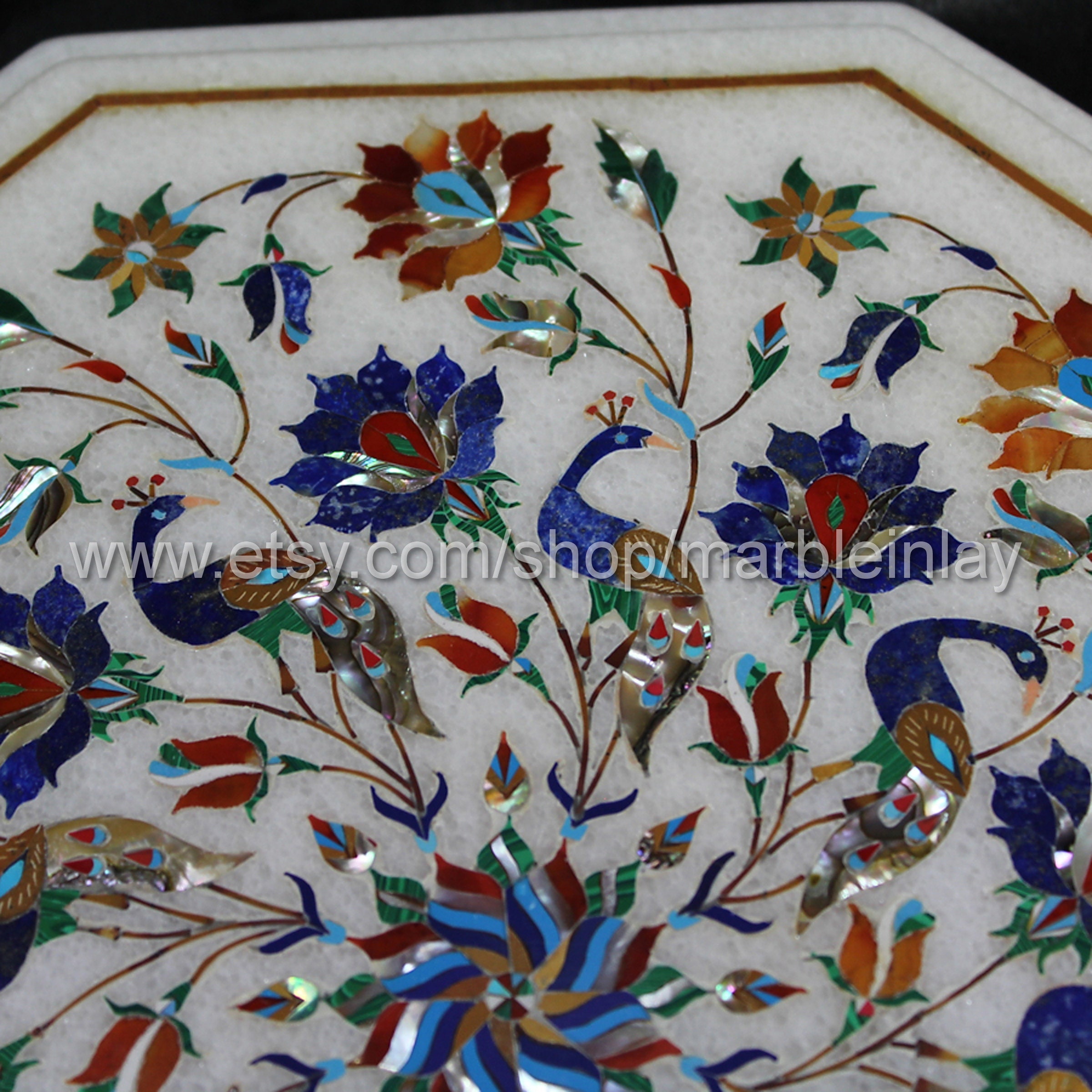 Small Coffee Table / Marble Inlay Bedside Table / Bedroom | Etsy