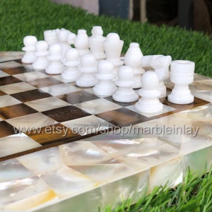 Chess Set Board With Stone Chess Piece Set Marble Inlay Tiger Eye Chess ...