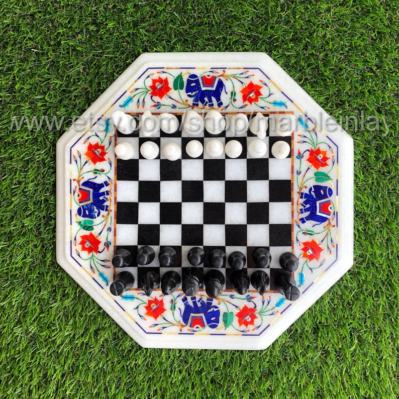 Stone Chess Set With Marble Board Handmade Inlay Game for - Etsy