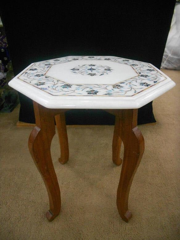 White Marble Side Table Top Abalone Shell Inlay - Etsy India