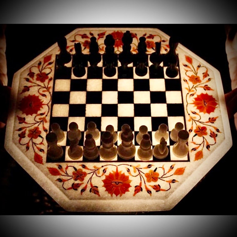 Chess Board With Chess Pieces Marble Inlay Chess Table for | Etsy
