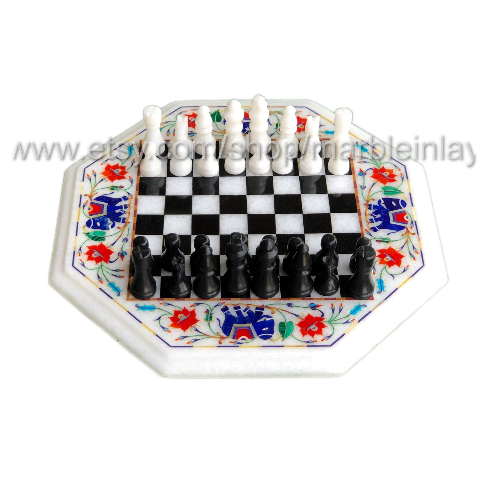 Stone Chess Set With Marble Board Handmade Inlay Game for - Etsy