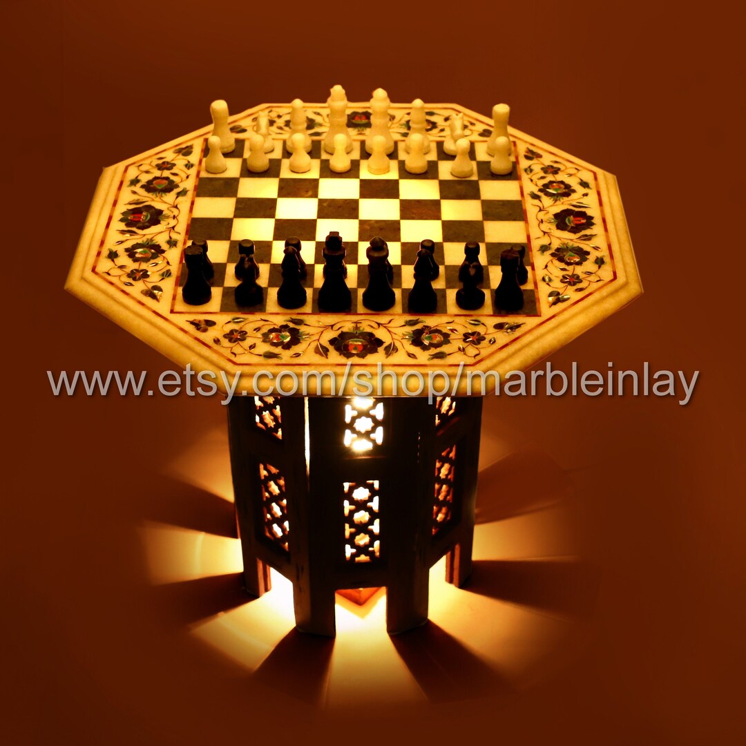 Marble Chess Board With Pieces Set Complimentary Wood Table Home Decor ...