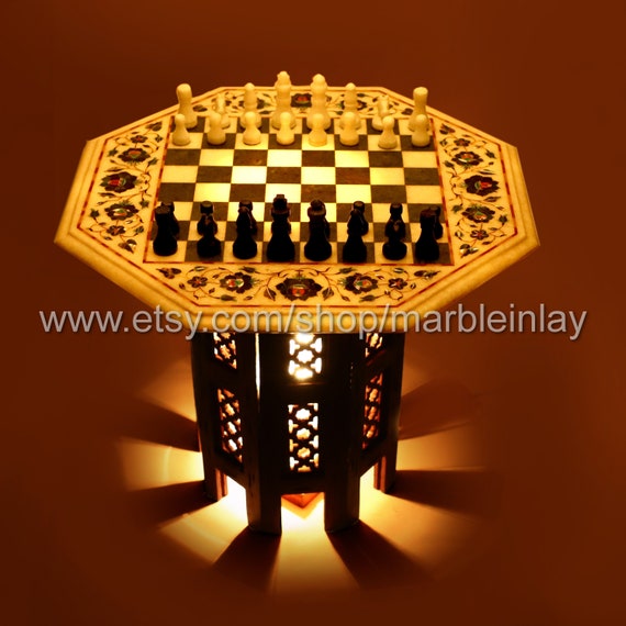 Marble Chess Board With Pieces Set Complimentary Wood Table - Etsy