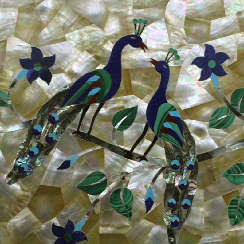 Marble Side Table Peacock Design Mother of Pearl Inlay - Etsy