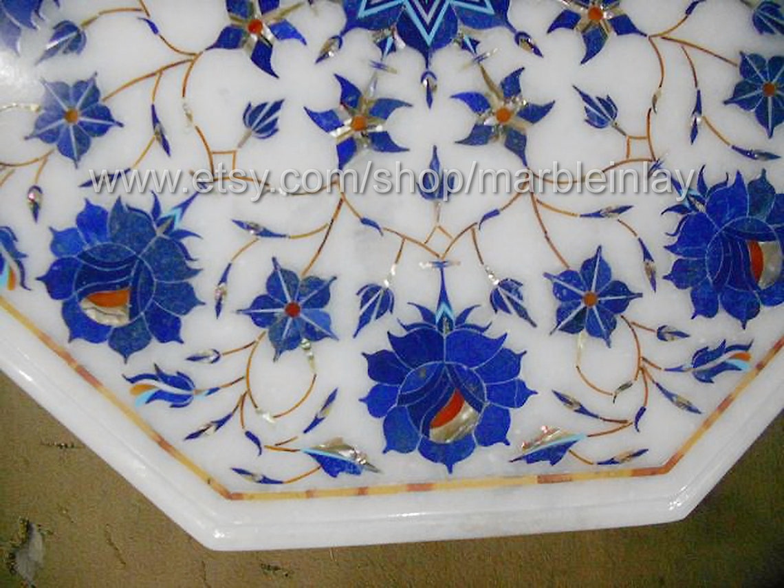 Blue Coffee Table Top Marble Inlay Living Room furniture | Etsy