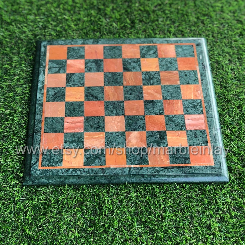 Green Marble Chess Board With Stone Chess Pieces Set | Etsy