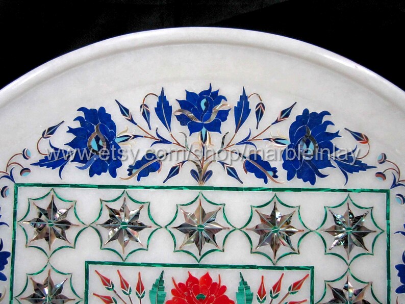 Geometric Floral Wall Plate Marble Inlay Decorative Plate for | Etsy