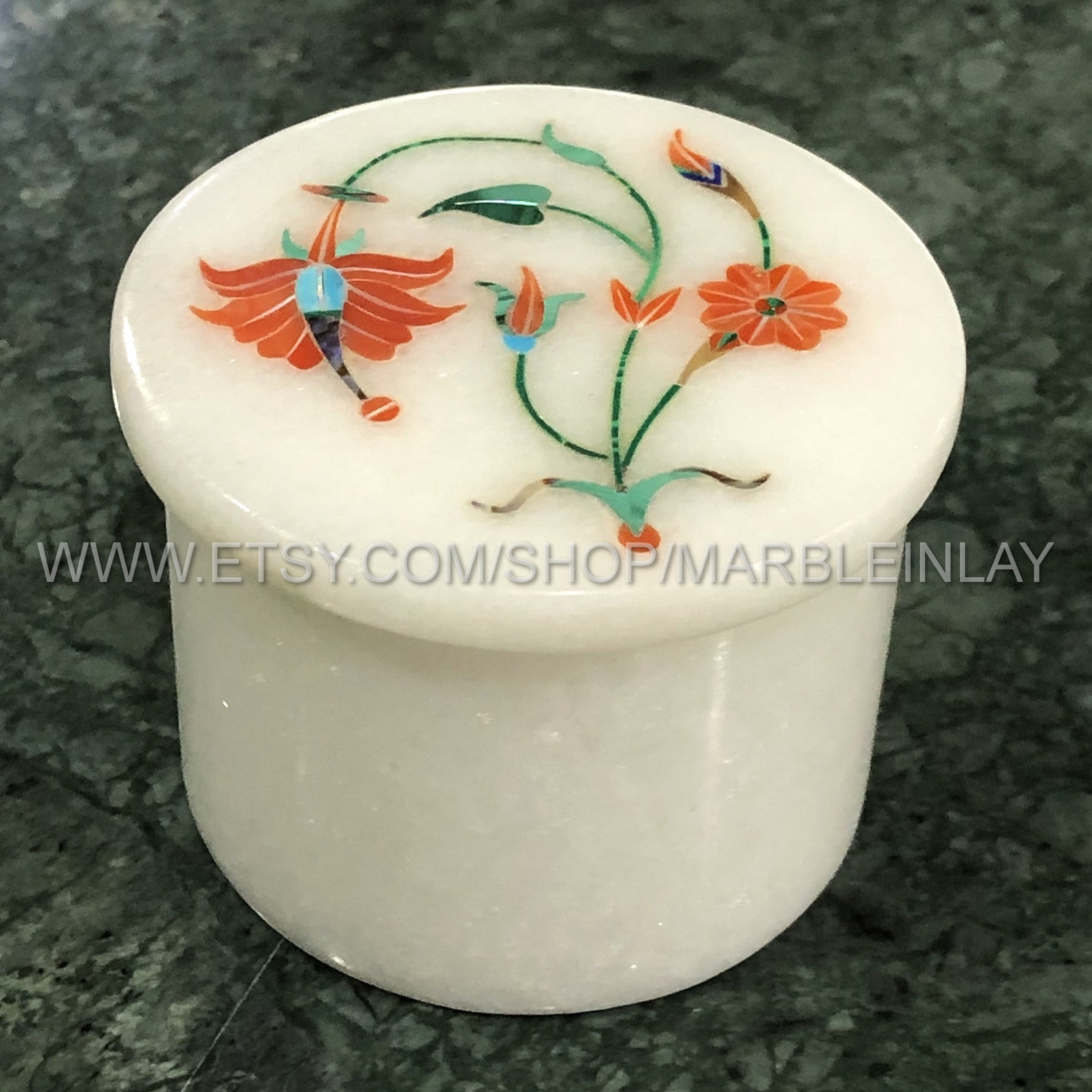 Inlay Ring Box Round Marble Stone Inlay Jewelry Boxes for - Etsy