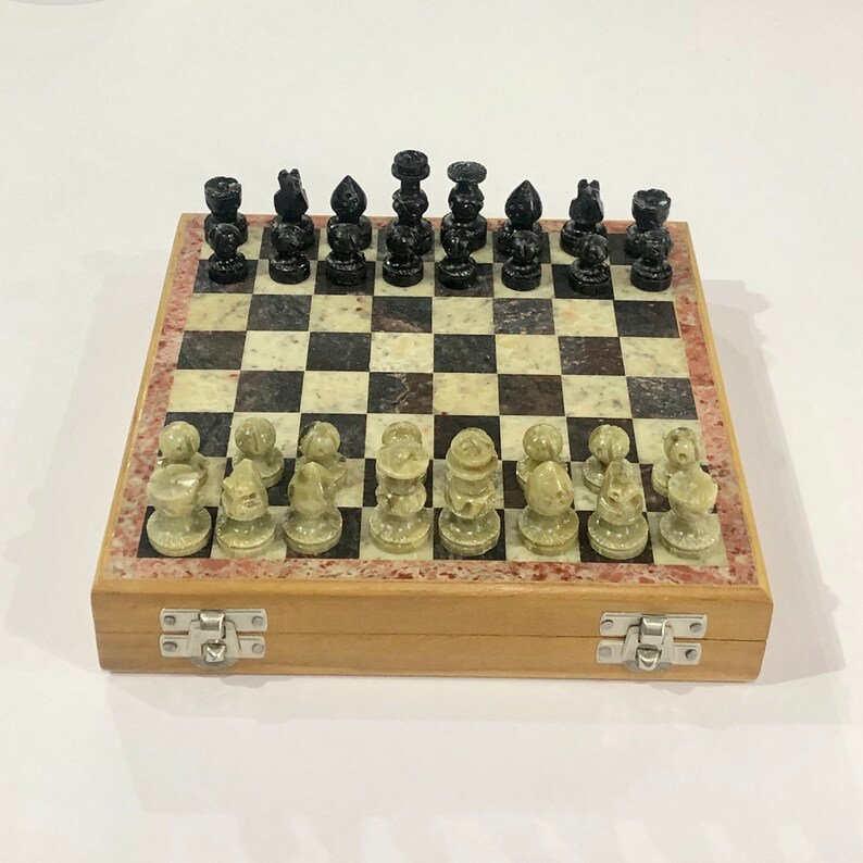 Wooden Chess Box With Marble Chess Pieces Set | Etsy