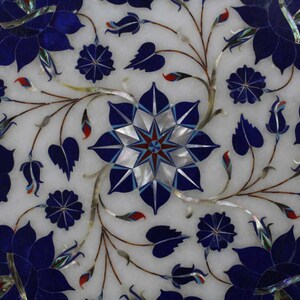 Blue Coffee Table Marble Inlay Side Table Top - Etsy