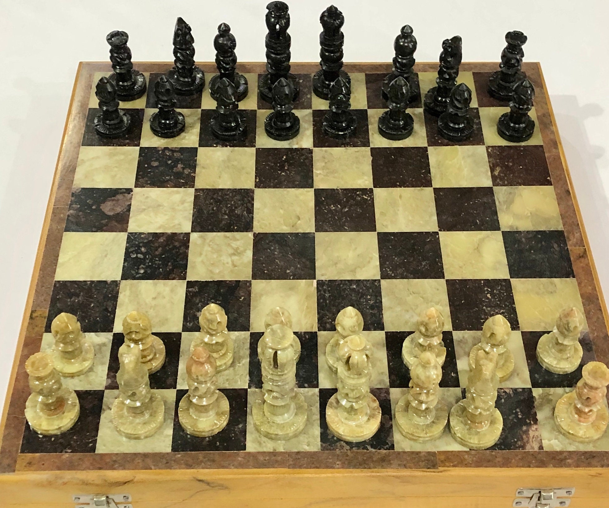 Wooden Chess Box With Marble Chess Pieces | Etsy