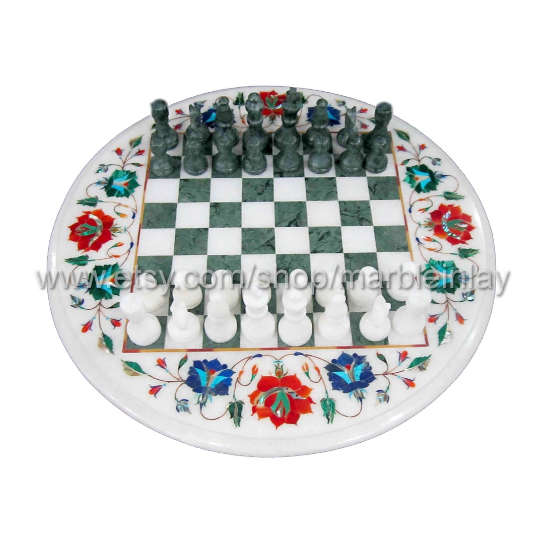 Round Marble Chess Sets With Board - Etsy