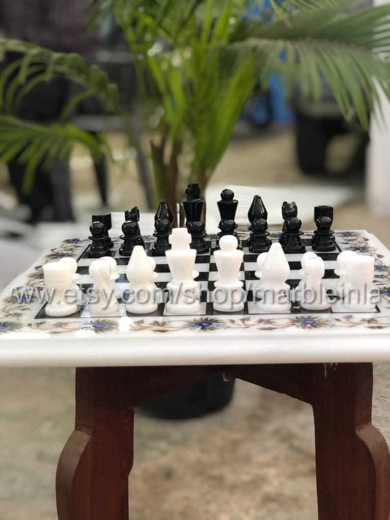 White Marble Chess Set With Board Premium Abalone Shell Inlay - Etsy