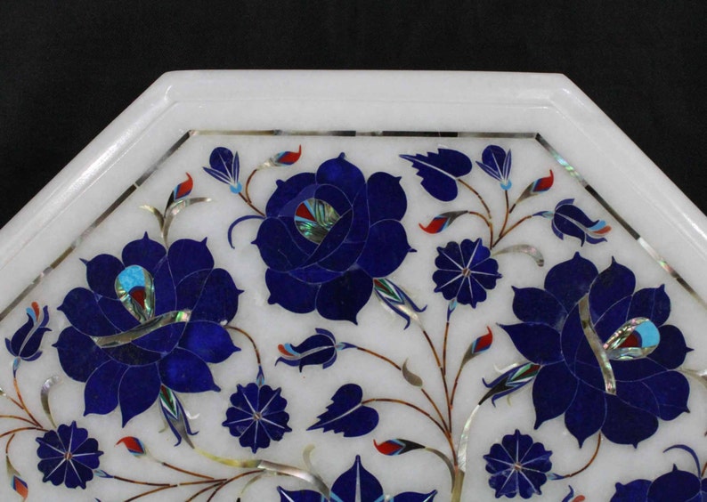 Blue Coffee Table Marble Inlay Side Table Top | Etsy