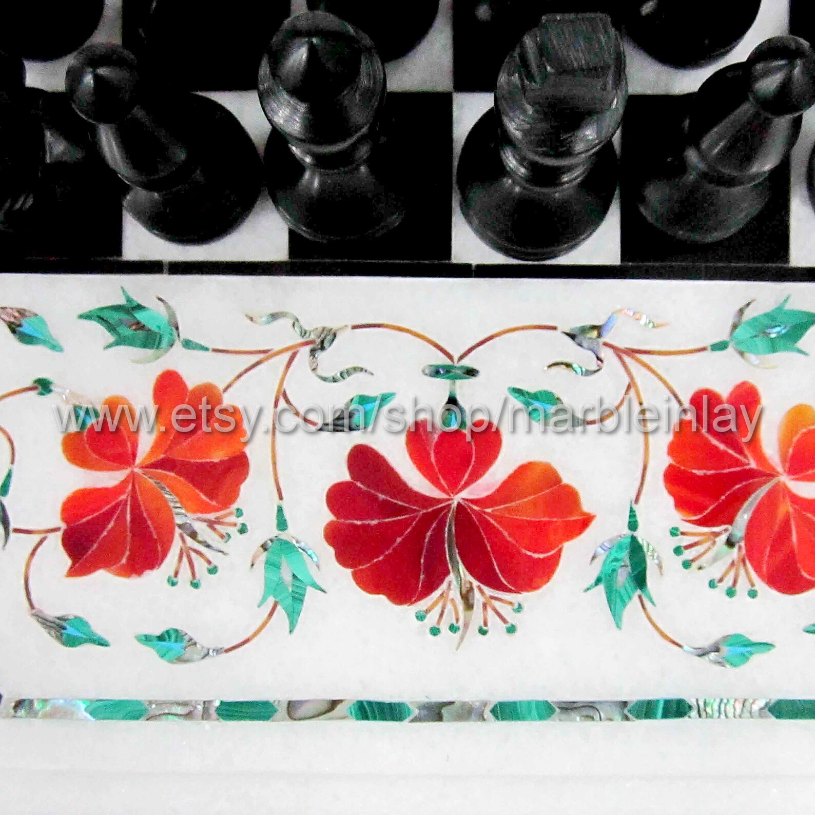 Marble Inlay Chess Table With Chess Set Board Games | Etsy