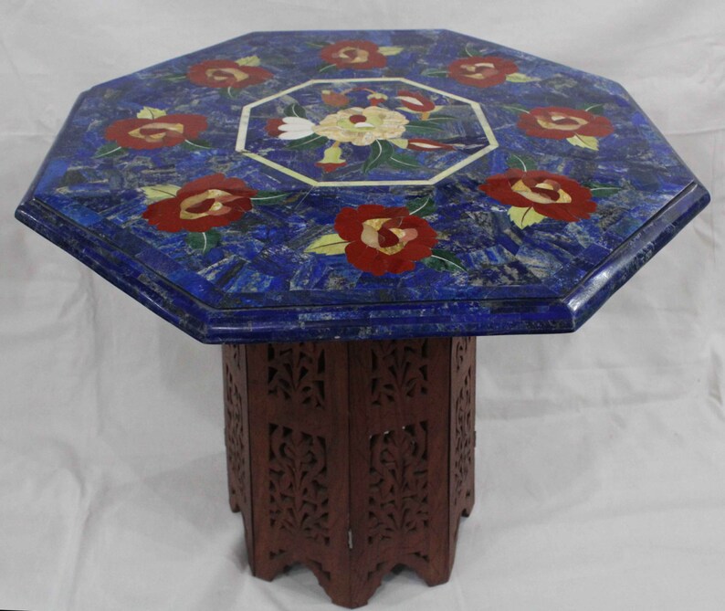 Blue Side Table Top Marble Inlay Lapis Lazuli - Etsy