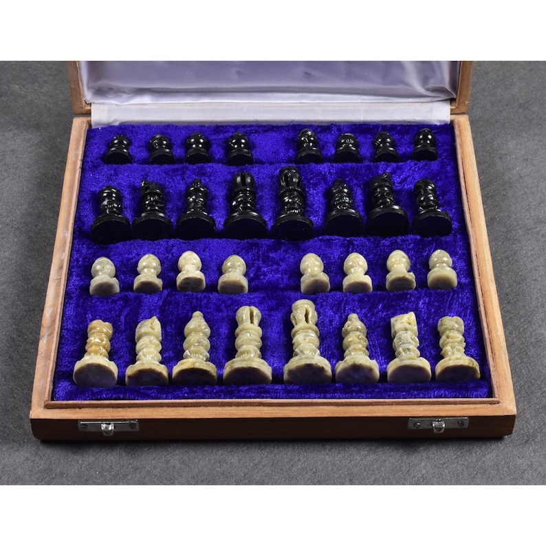 Wooden Chess Box With Marble Chess Pieces Set - Etsy Canada