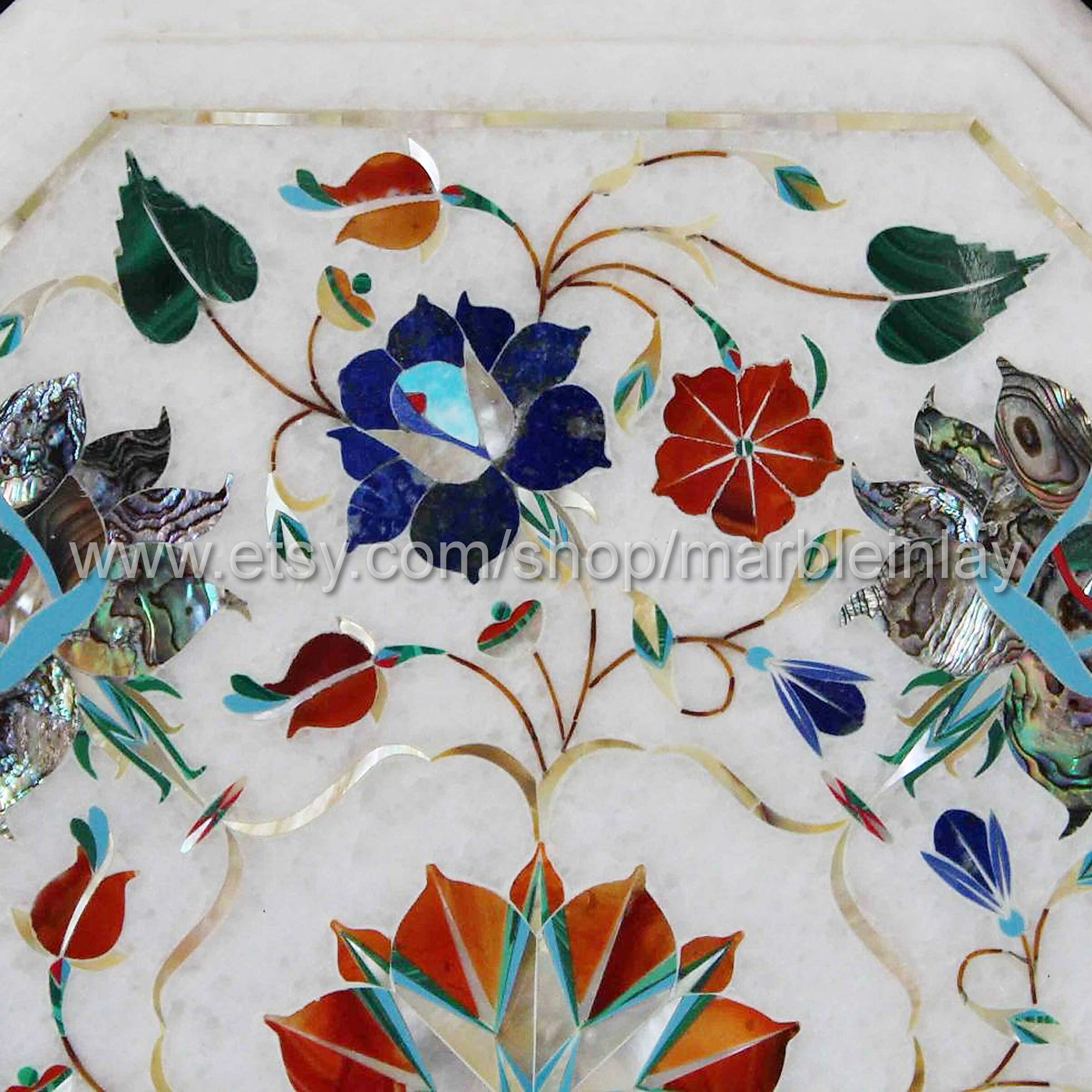 Marble Side Table Marble Inlay End Table for Living Room | Etsy