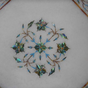 White Marble Side Table Top Abalone Shell Inlay - Etsy