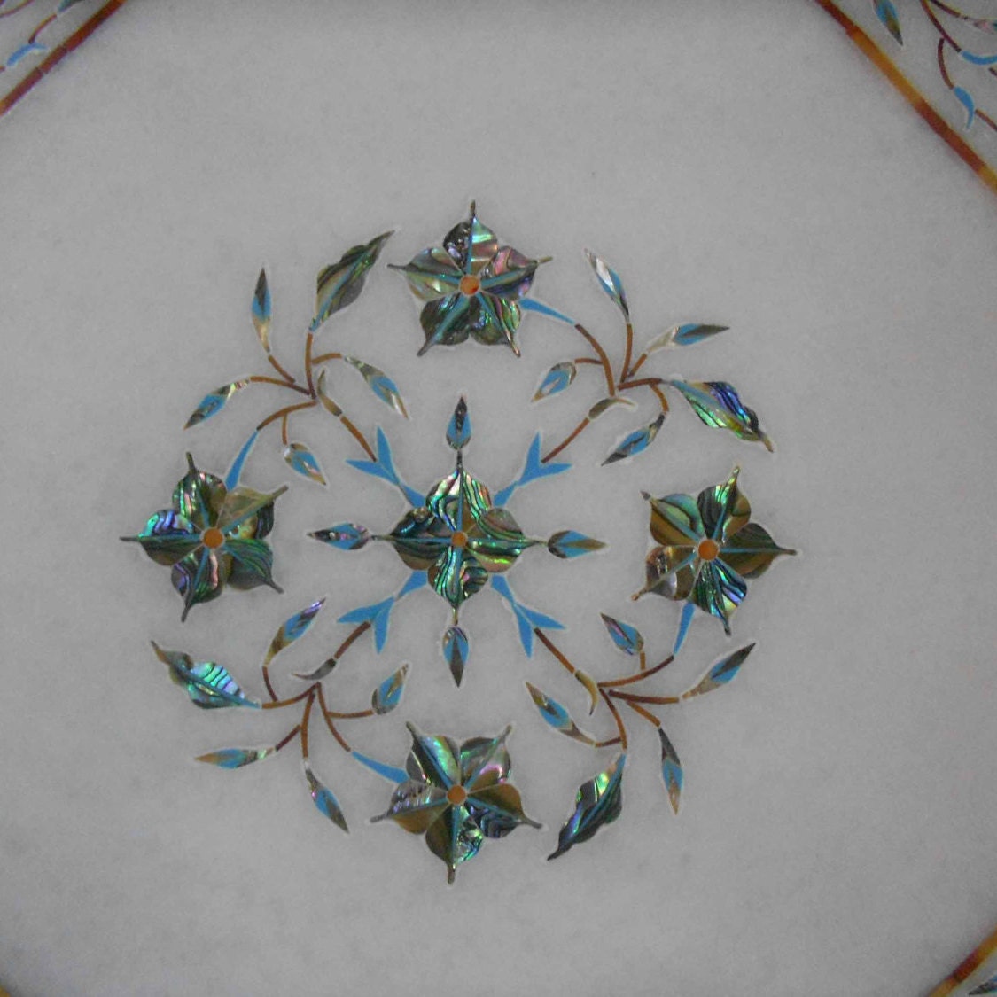 White Marble Side Table Top Abalone Shell Inlay | Etsy