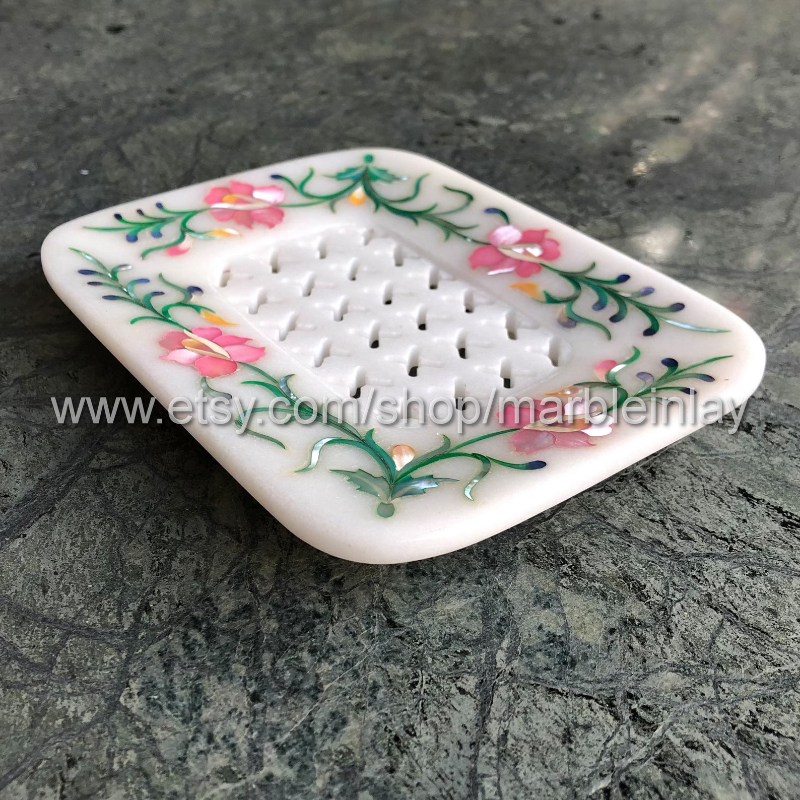 Soap Dish Made of Marble Inlay Handcrafted With Drainage - Etsy