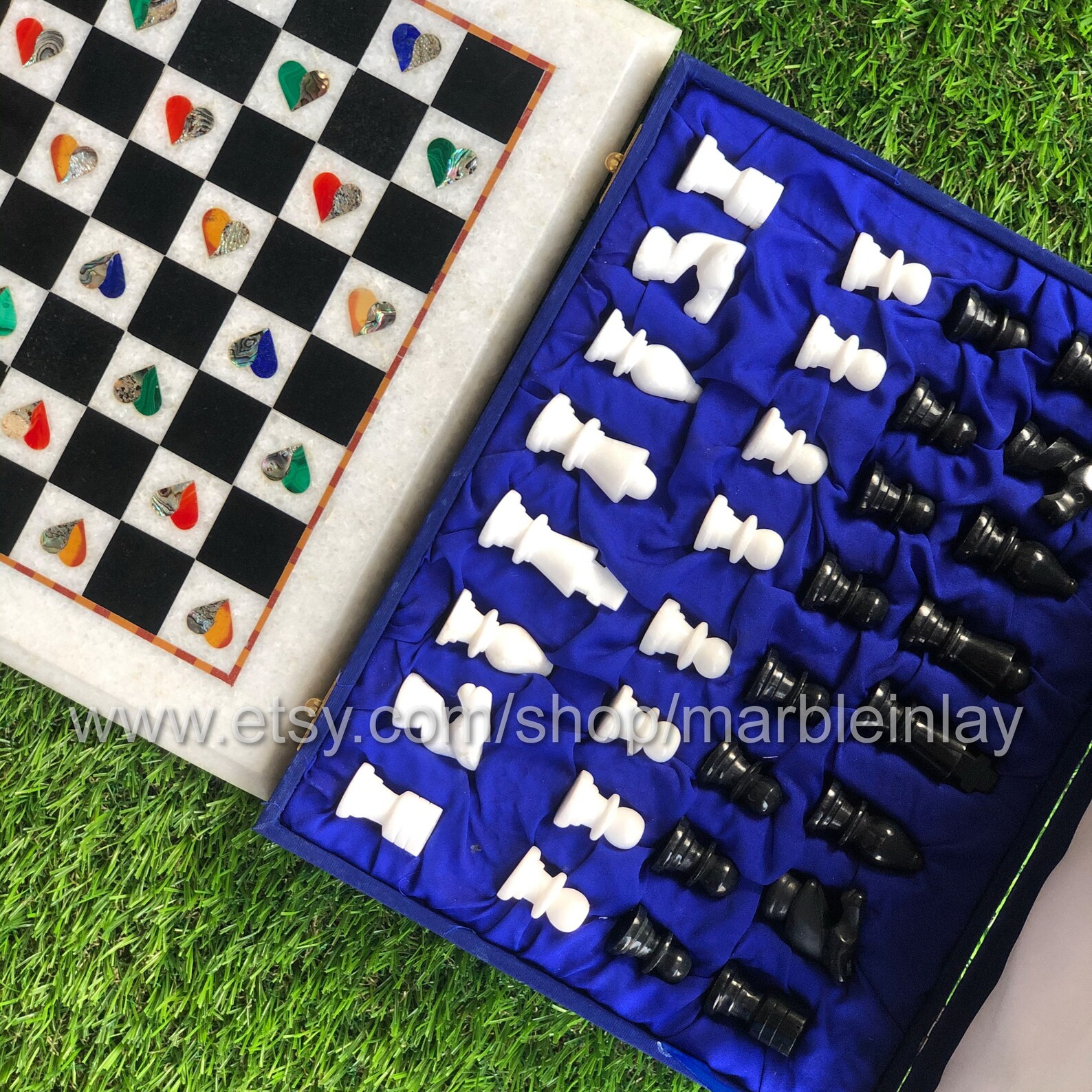 Premium Chess Board With Stone Chess Set Pieces Heart Inlay - Etsy