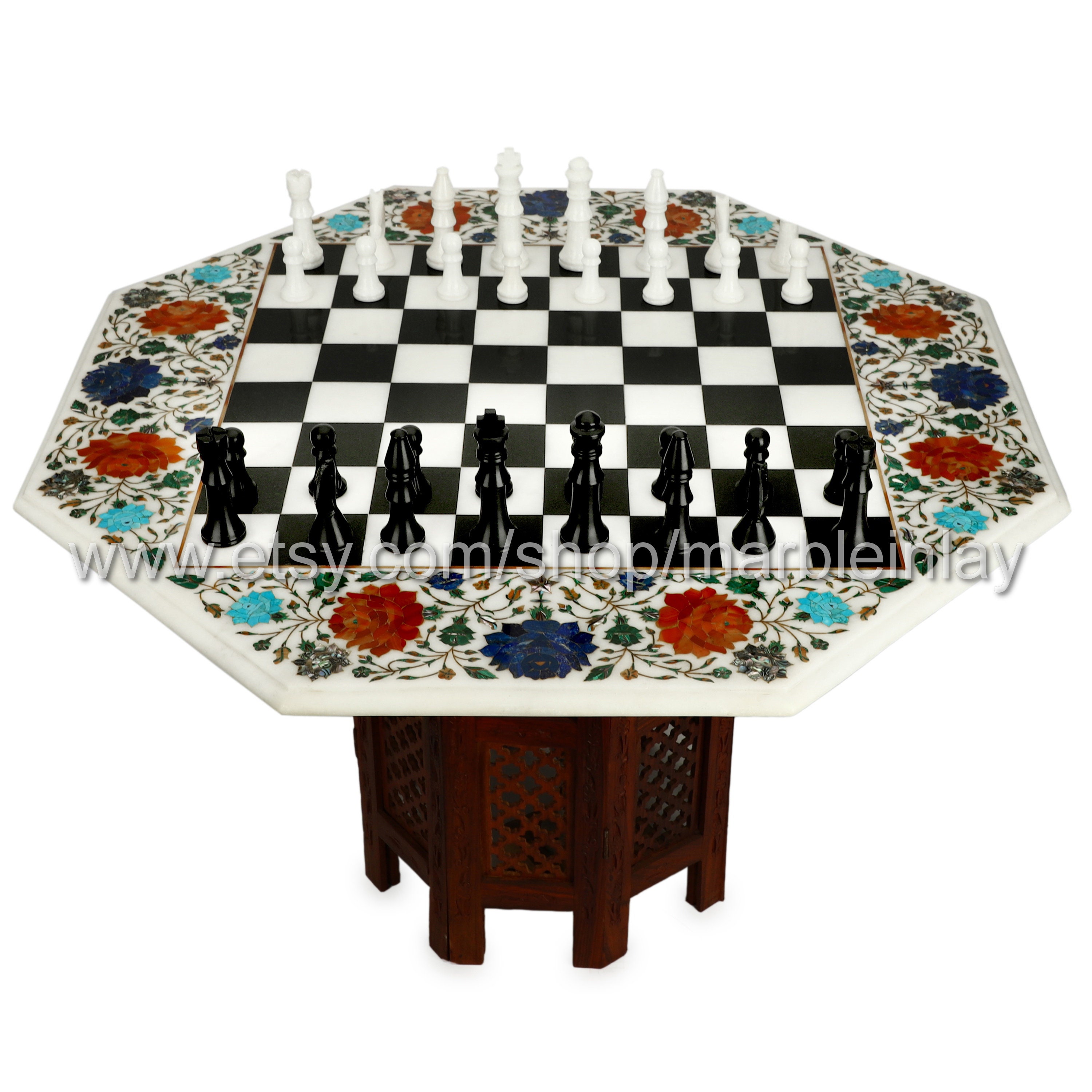 Marble Chess Board With Pieces Handmade Multi Colour Gemstones | Etsy