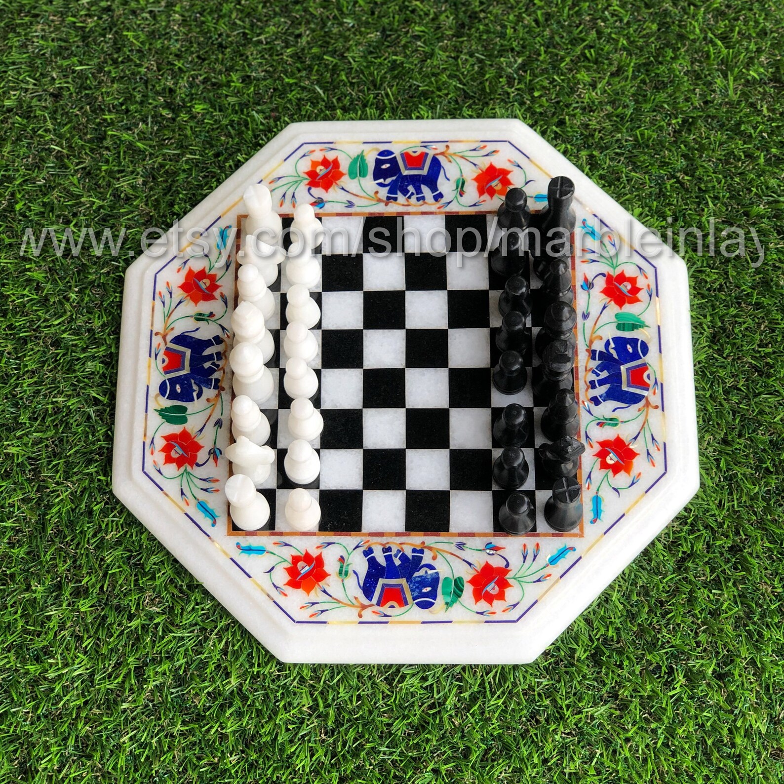 Stone Chess Set With Marble Board Handmade Inlay Game for - Etsy