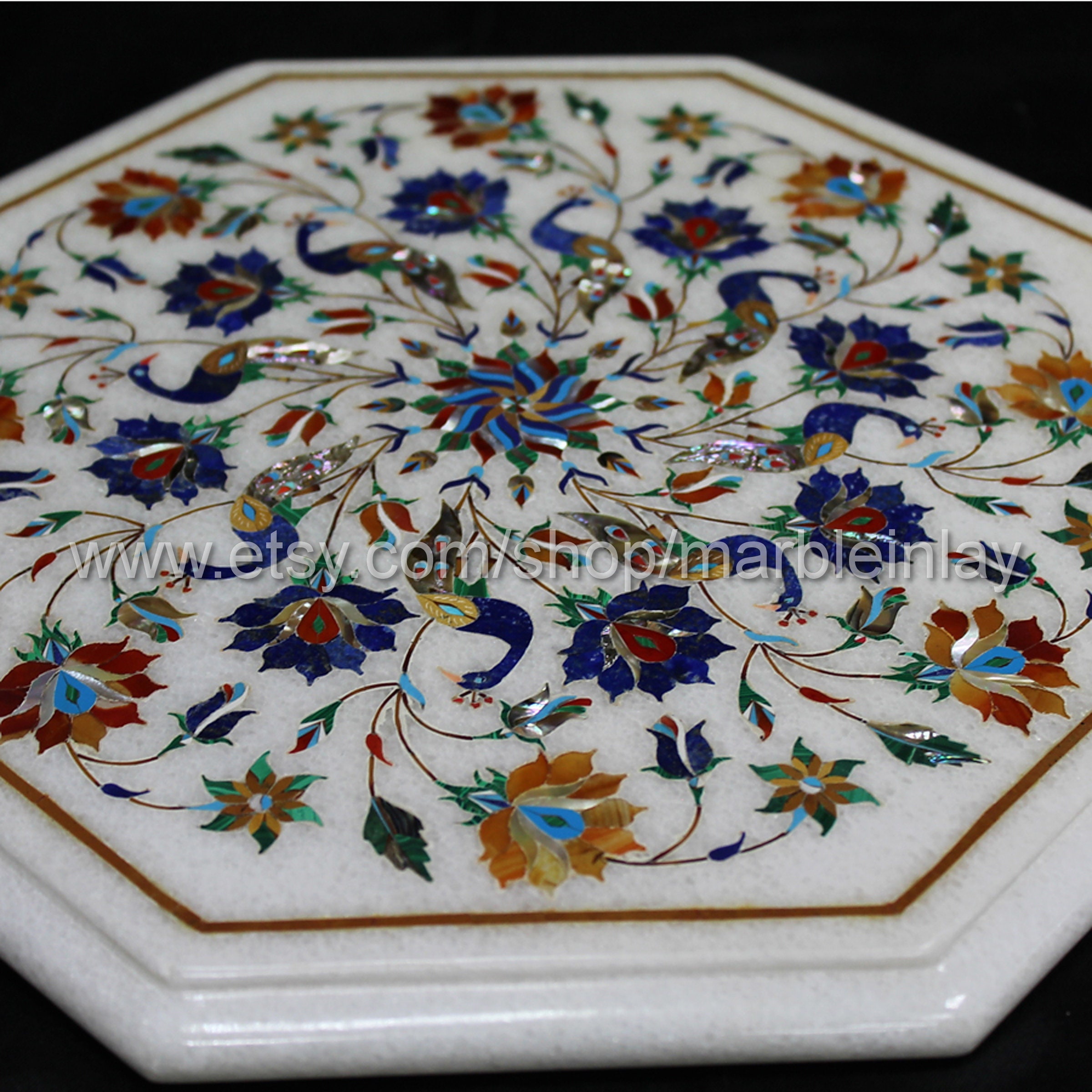 Small Coffee Table / Marble Inlay Bedside Table / Bedroom | Etsy