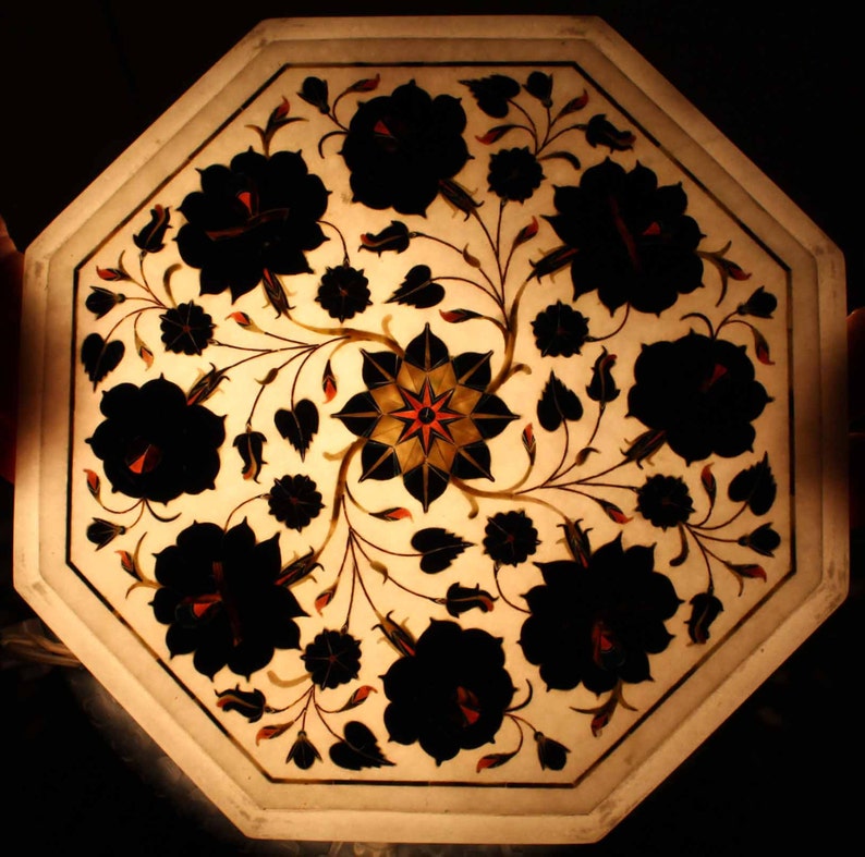 Blue Coffee Table Marble Inlay Side Table Top | Etsy