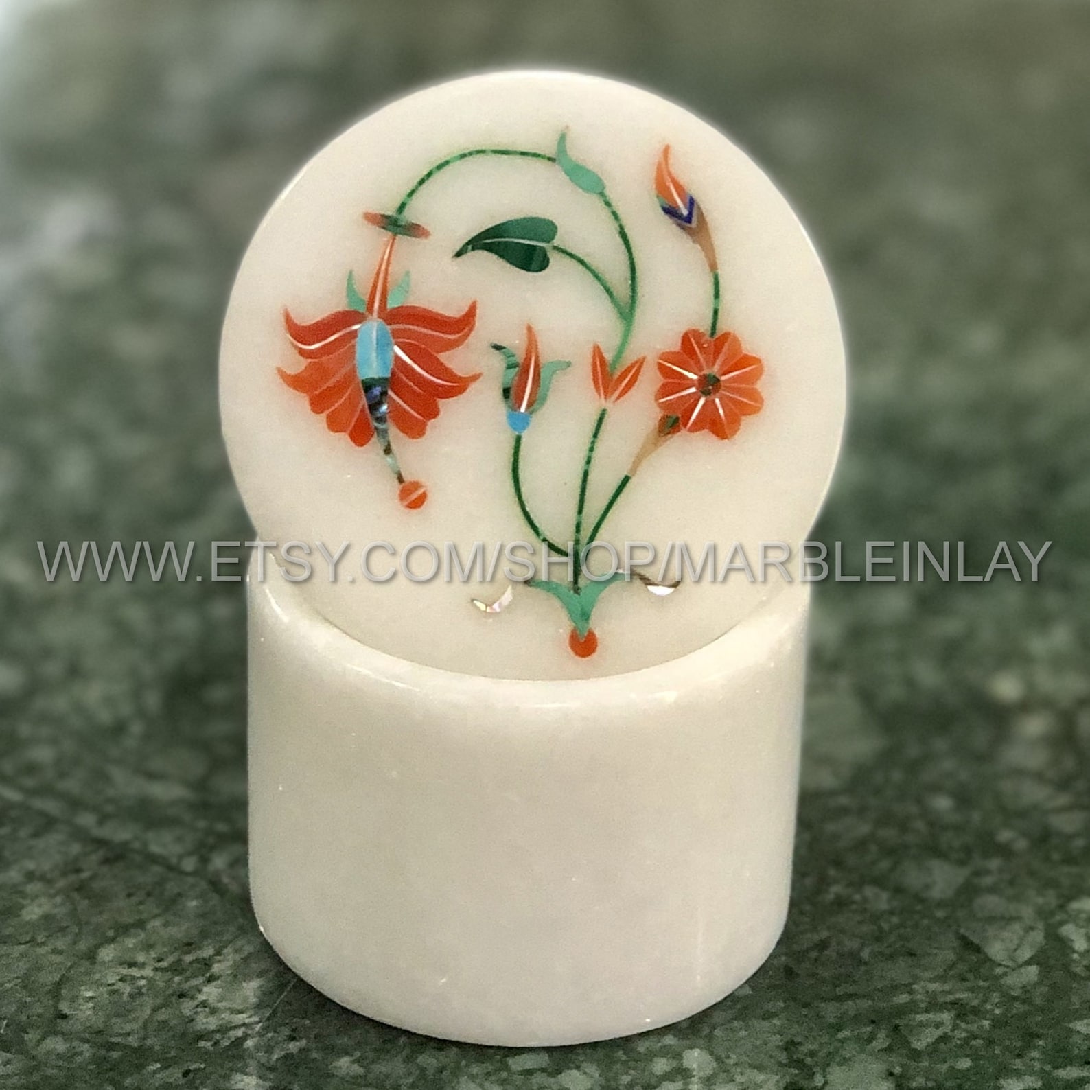 Inlay Ring Box Round Marble Stone Inlay Jewelry Boxes for - Etsy
