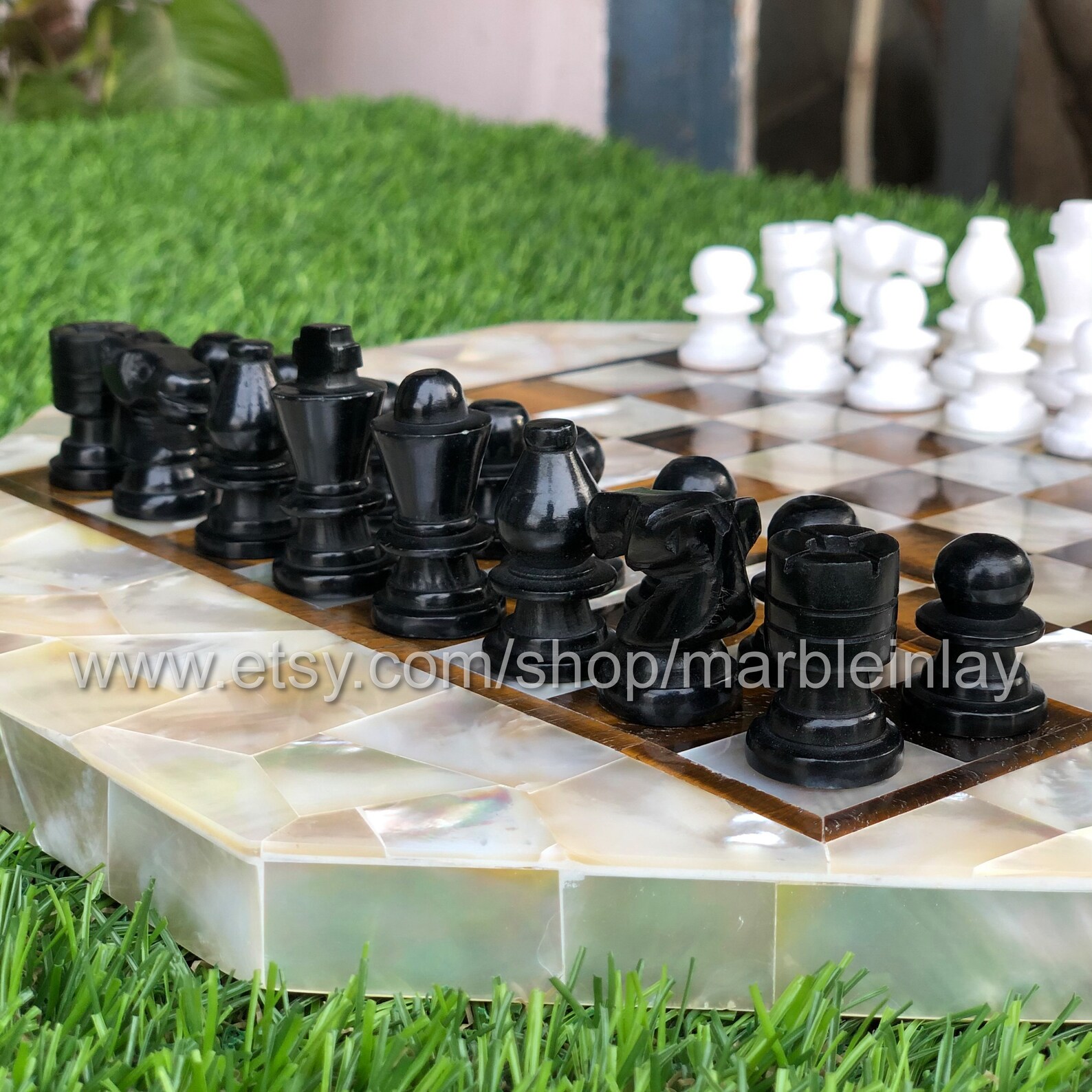 Chess Set Board With Stone Chess Piece Set Marble Inlay Tiger - Etsy