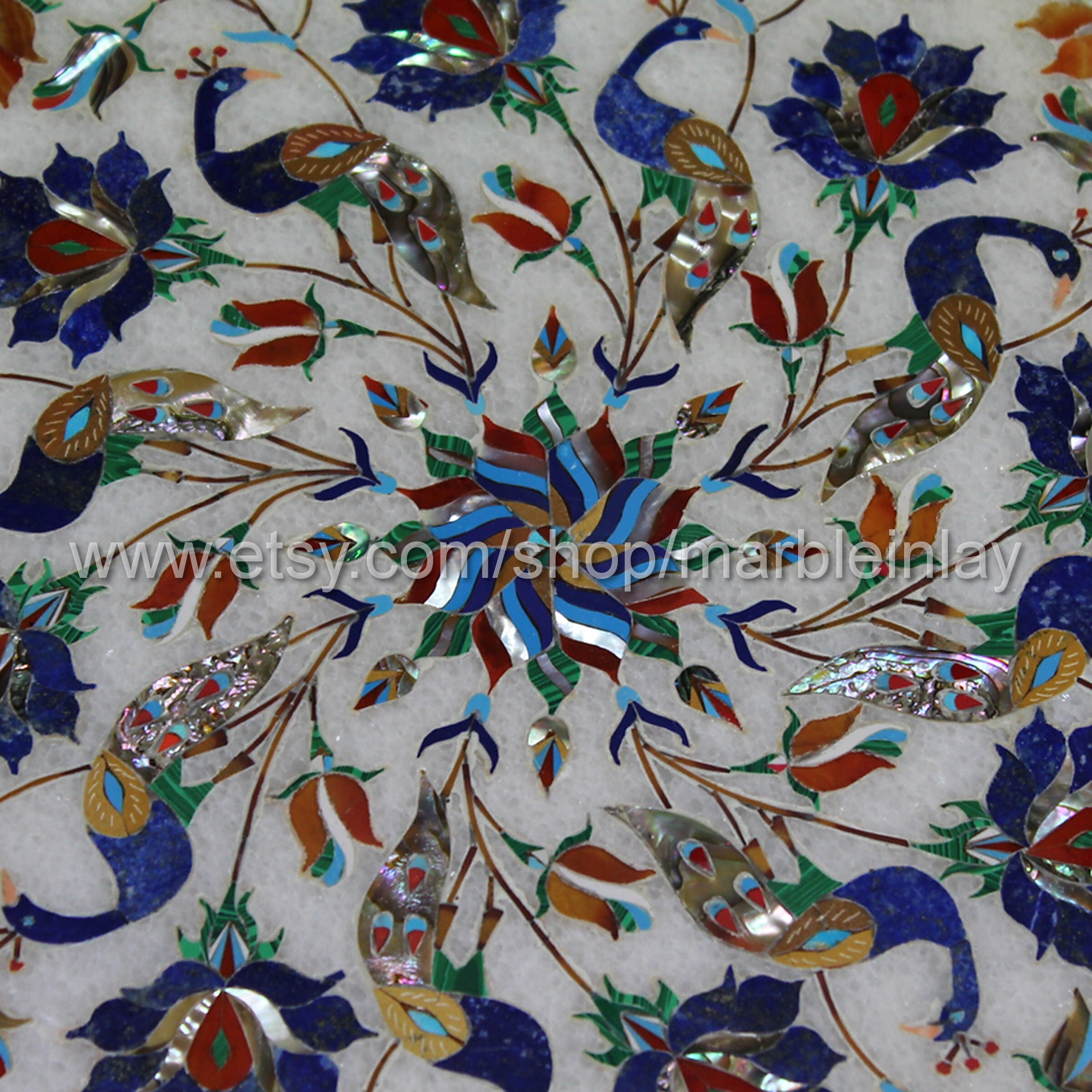 Small Coffee Table / Marble Inlay Bedside Table / Bedroom | Etsy