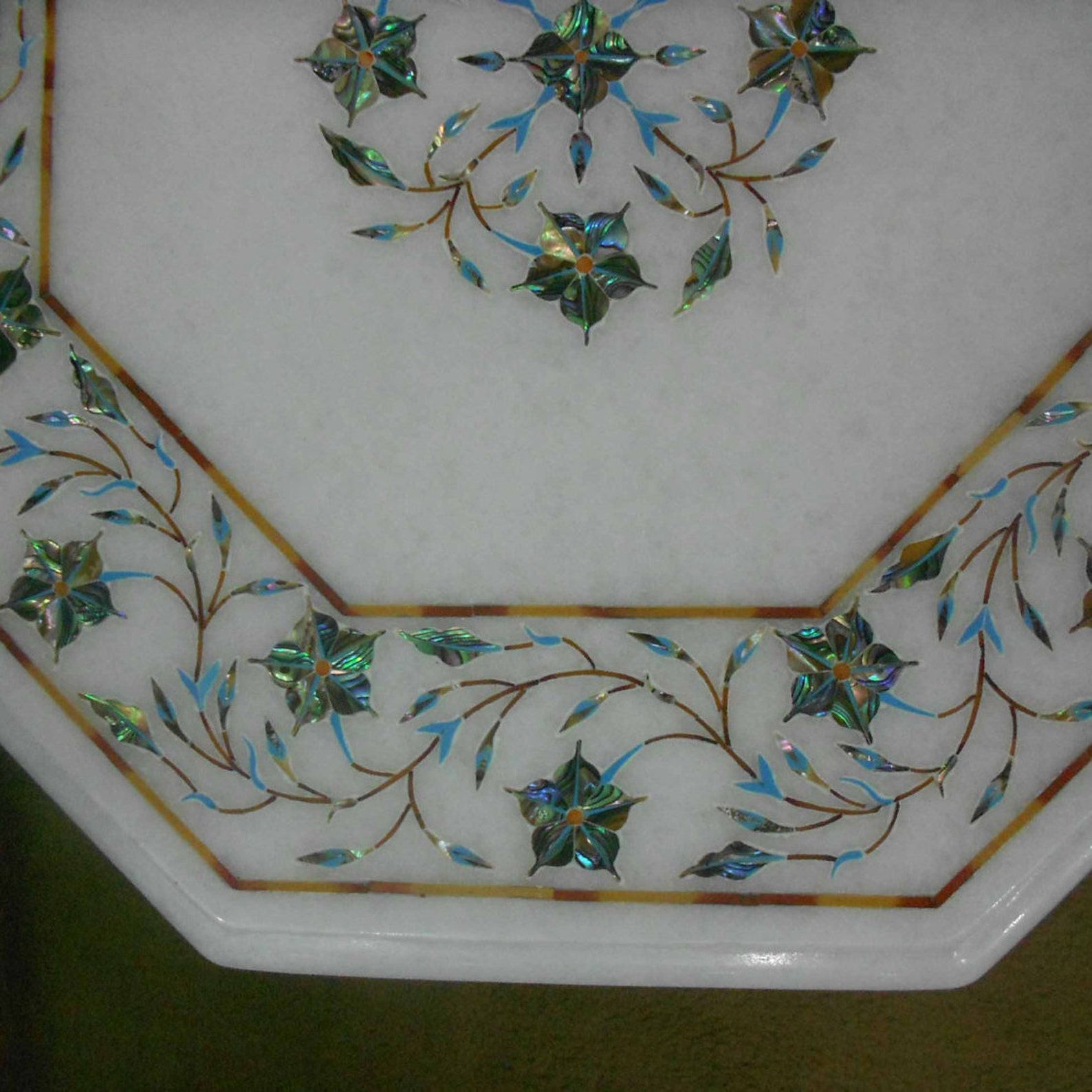 White Marble Side Table Top Abalone Shell Inlay | Etsy