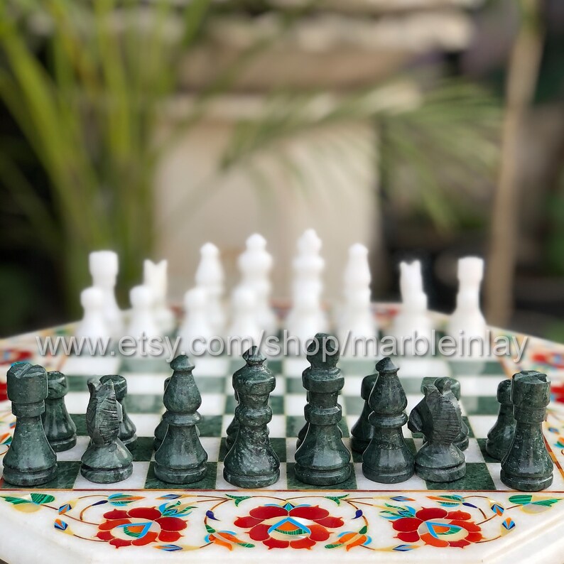 Marble Stone Chess Set Game Board Marble Inlay Chess Table - Etsy
