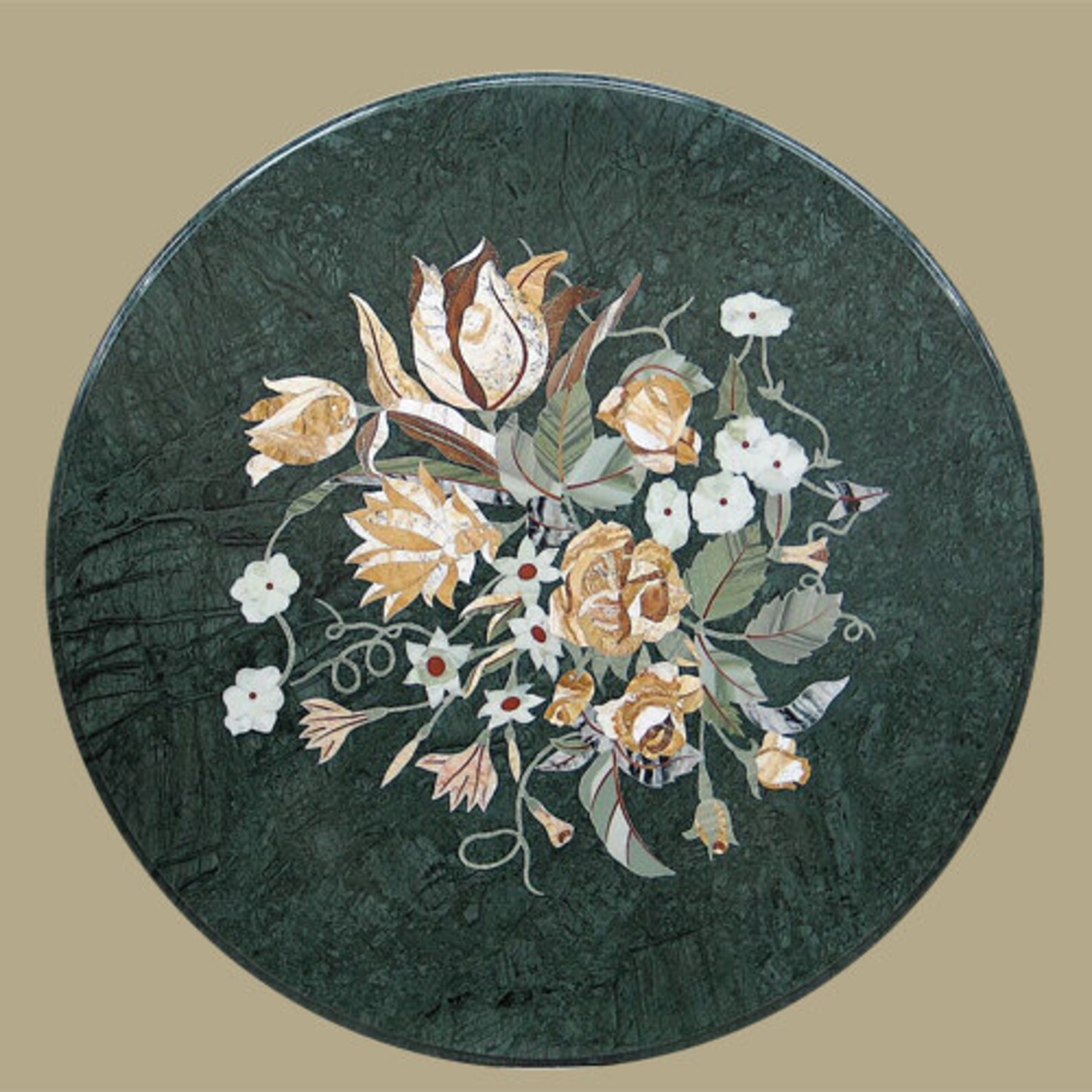 Green Marble Round Coffee Table Top, Stone Inlay Living Room Farmhouse ...