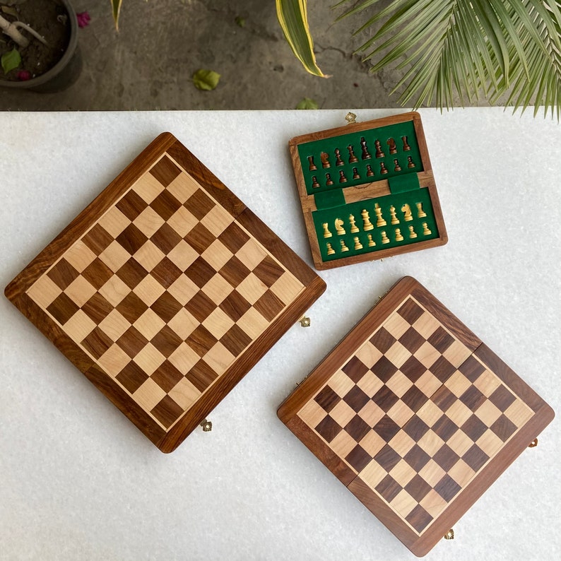 Magnetic Wooden Chess Set With Pieces Valentine Gifts | Etsy