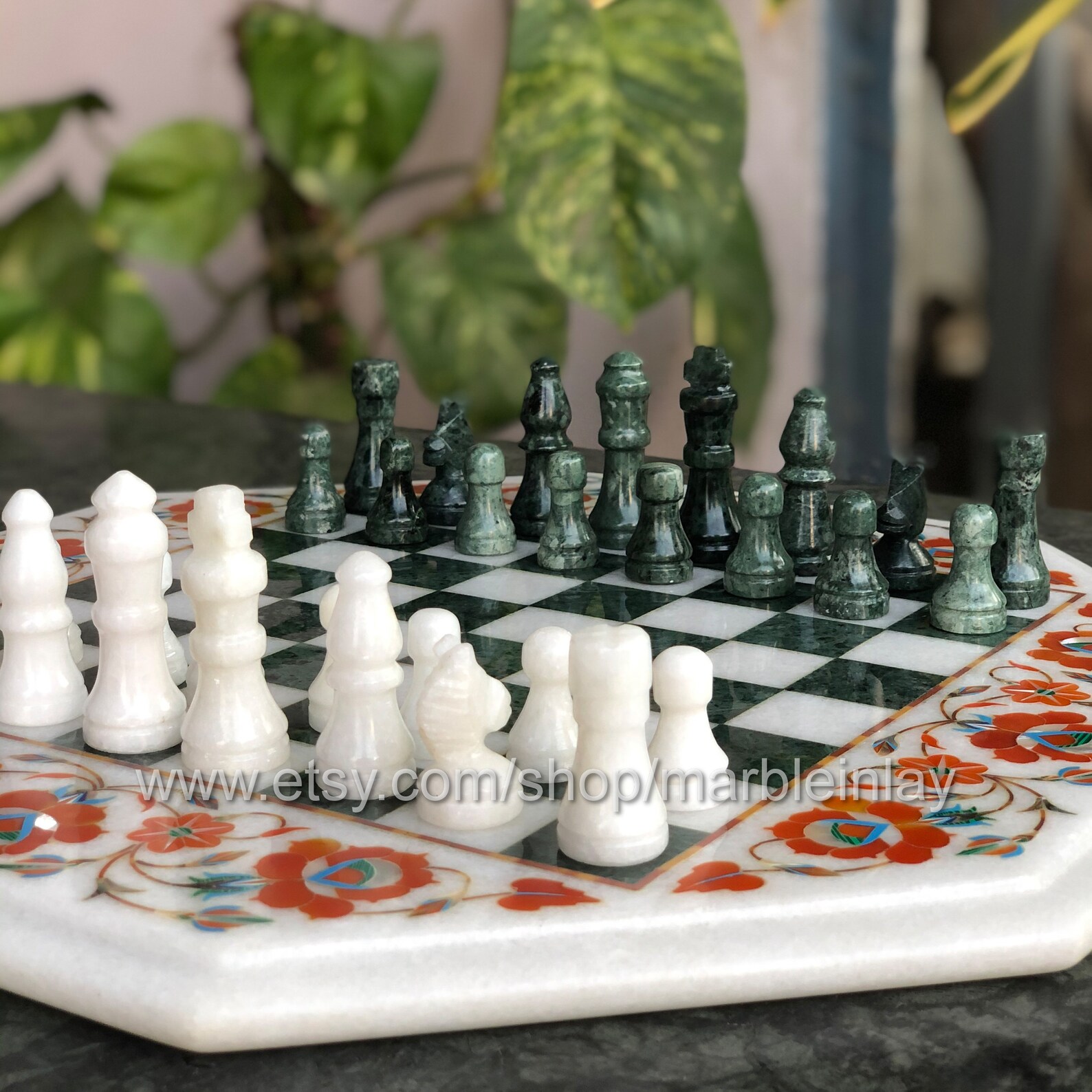 Marble Chess Table With Pieces Set Unique Board Games for - Etsy