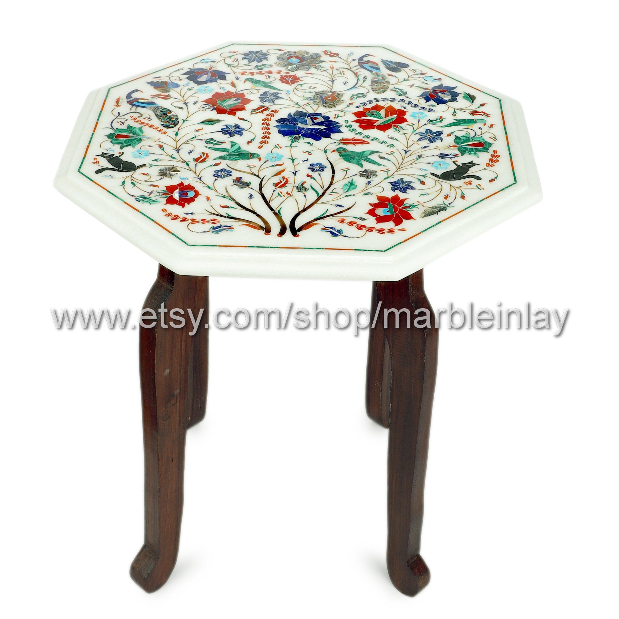 Marble Inlay Side Table Living Room End Table | Etsy