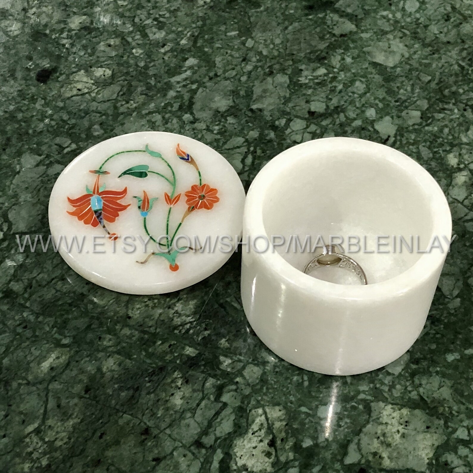Inlay Ring Box Round Marble Stone Inlay Jewelry Boxes for Wedding Gifts ...