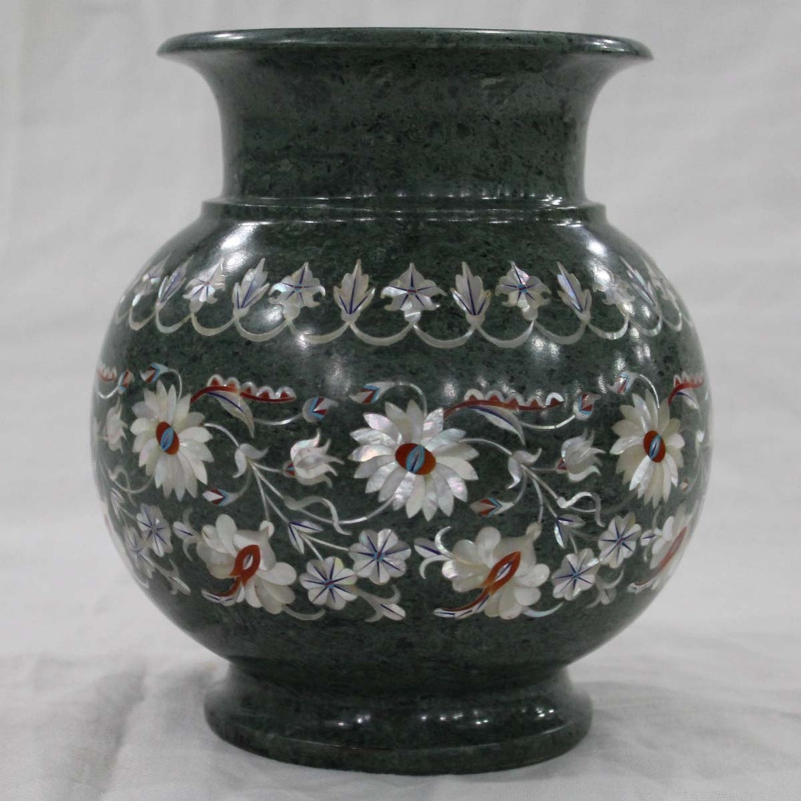 Marble Inlay Flower Pot / Antique Stone Inlaid Vases Perlmutt | Etsy